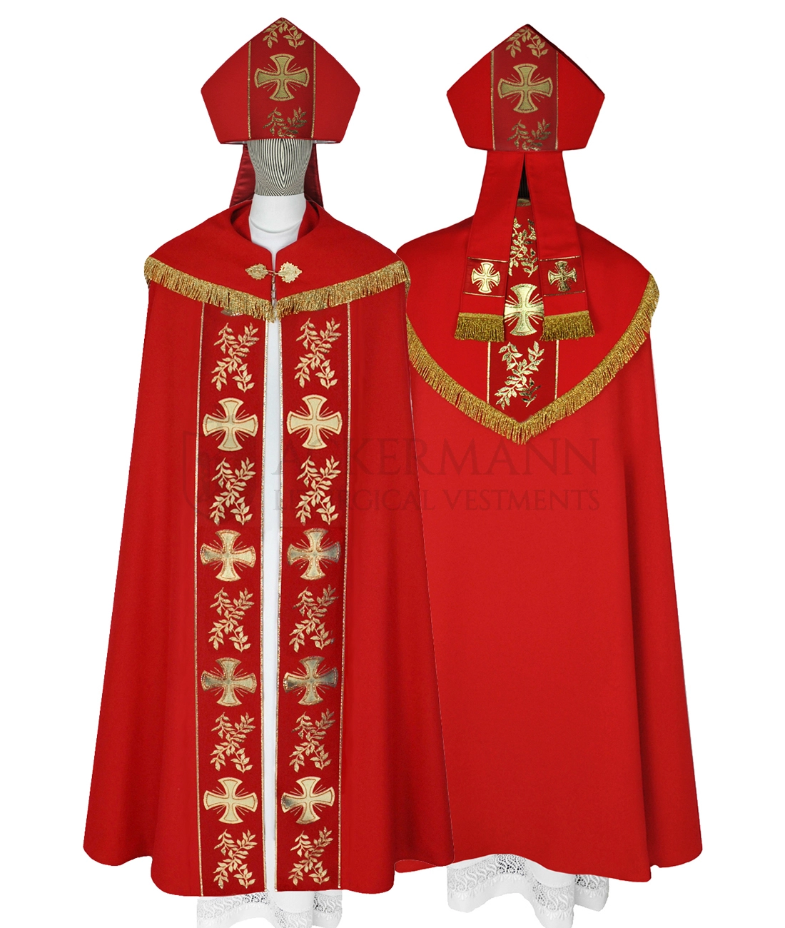 Red Set of Gothic Cope with mitre model 006 12445 - Vestments24.com