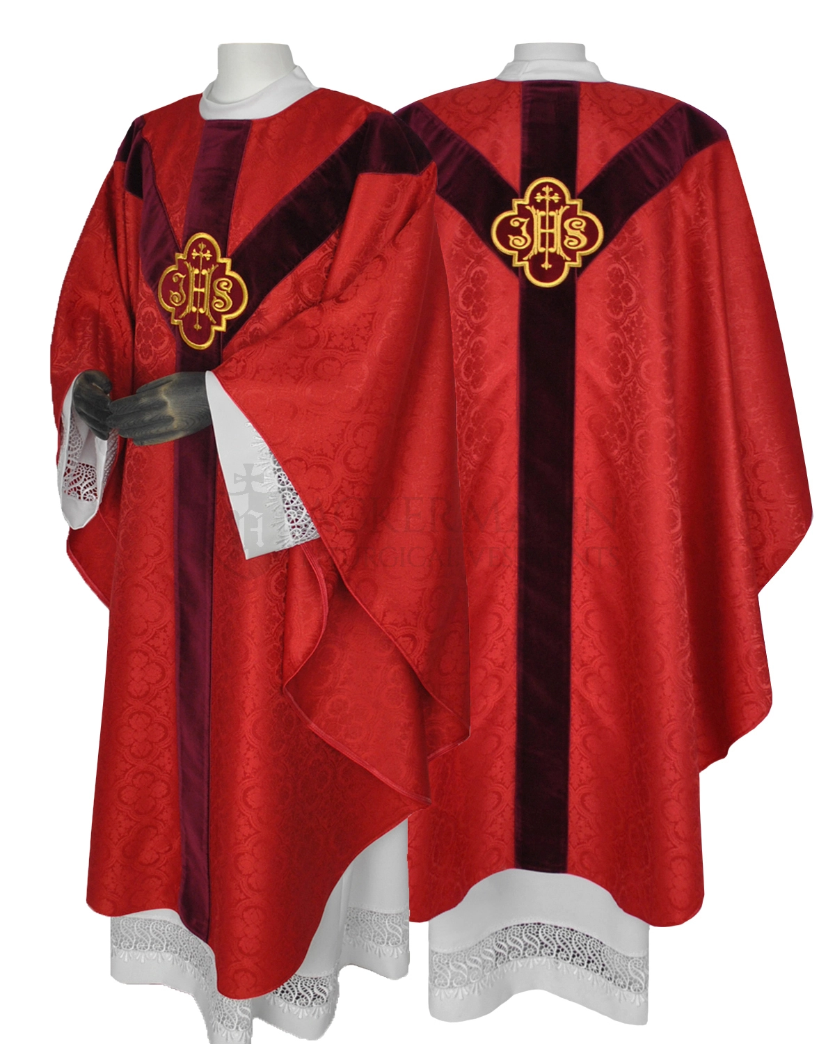 Cream Semi Gothic Chasuble IHS model 208 14142 - Vestments24.com