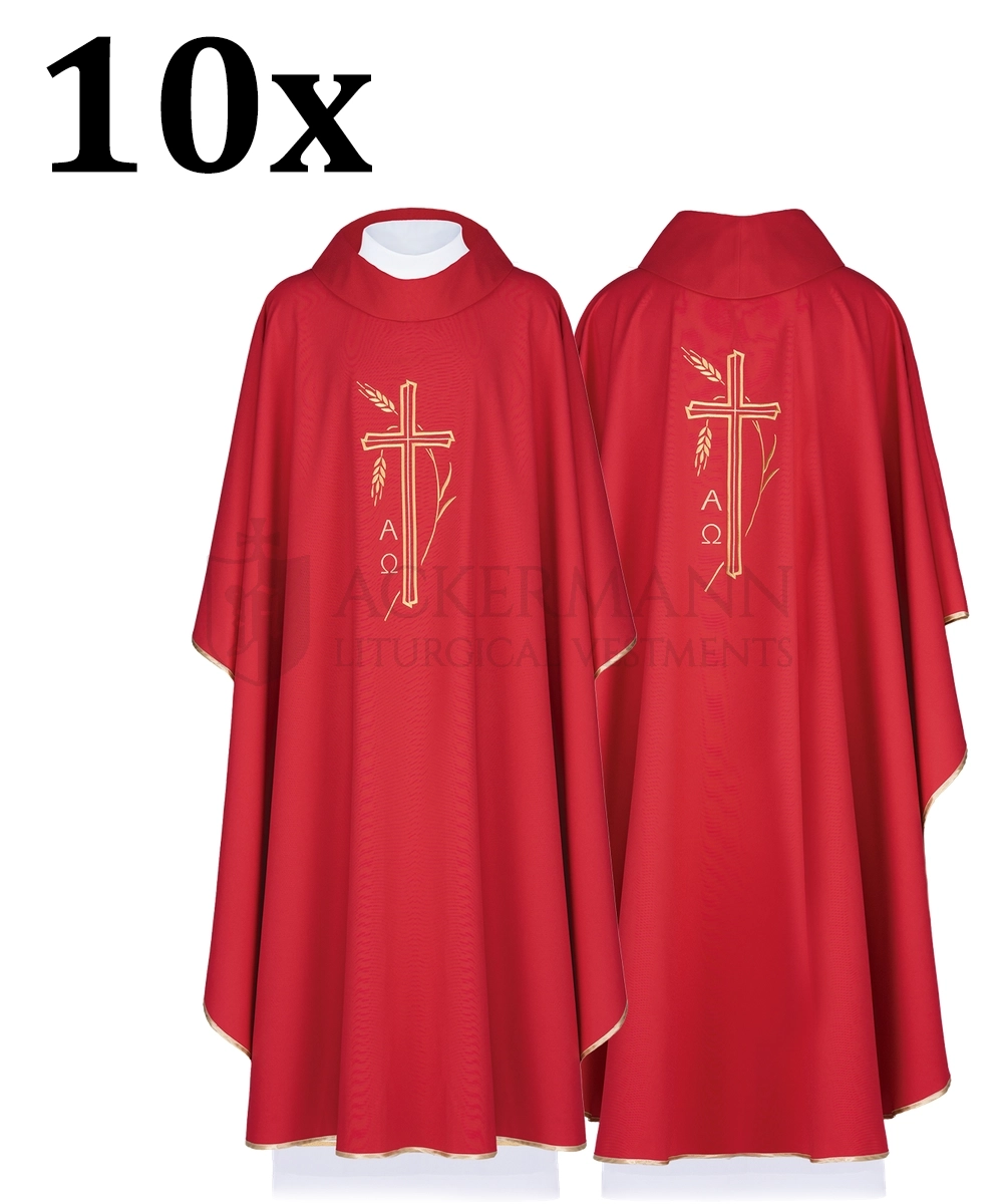 Set of 10 Red Gothic Chasubles IHS 7014 20402 - Vestments24.com