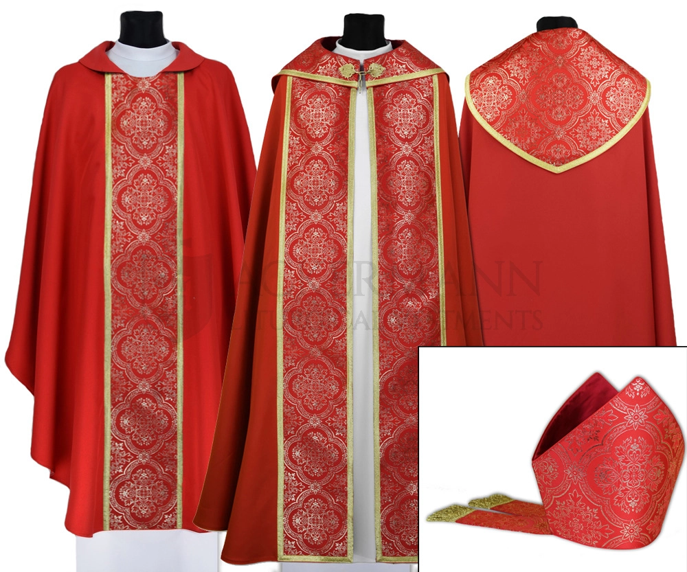 Red Gothic Cope with mitre & chasuble 10313 - Vestments24.com