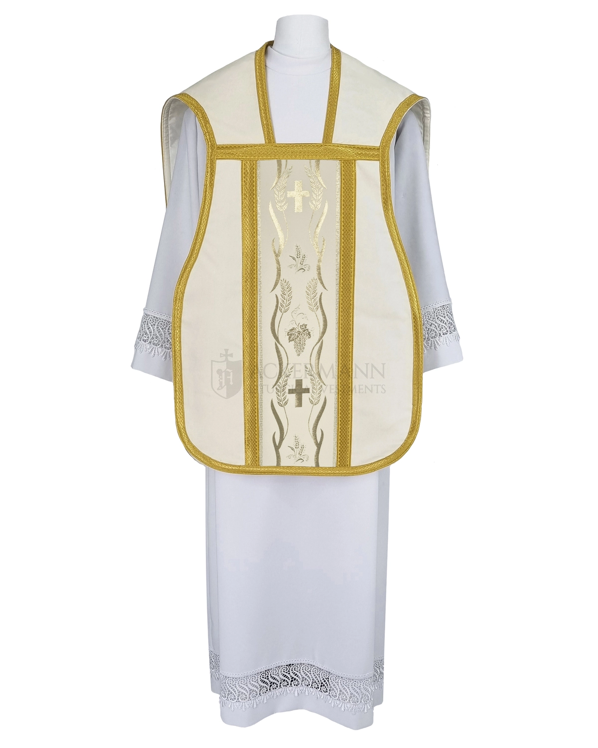 Cream Roman Chasuble made of velvet 18393 - Vestments24.com
