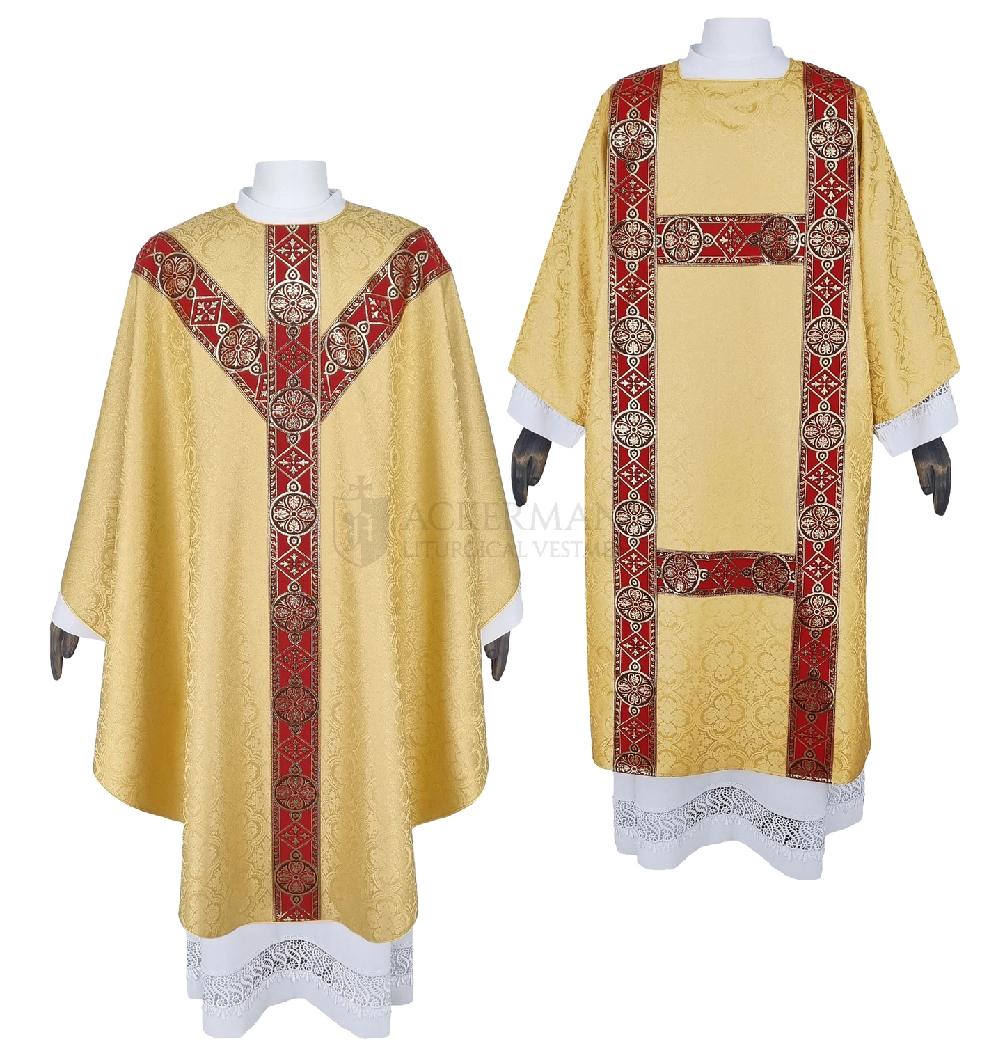 Gold Set of Semi Gothic Chasuble and Dalmatic 18665 - Vestments24.com